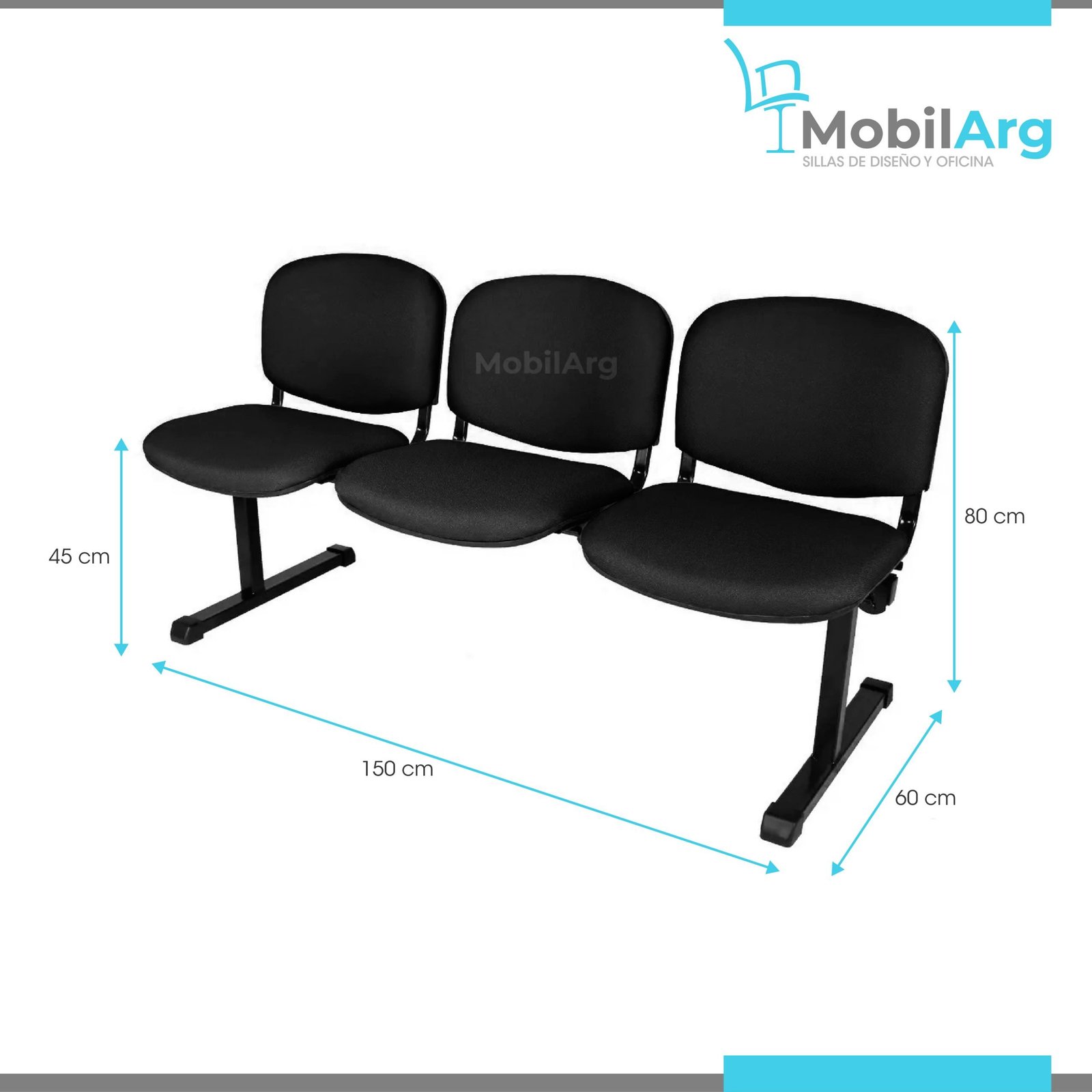 Tandem Lisy Tapizado x3 – Base Negra – Recto | mobilarg.com.ar